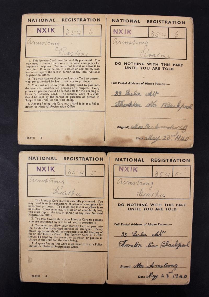 CS Militaria | Pair Of Sisters Identity Cards May 23rd 1940 - Blackpool