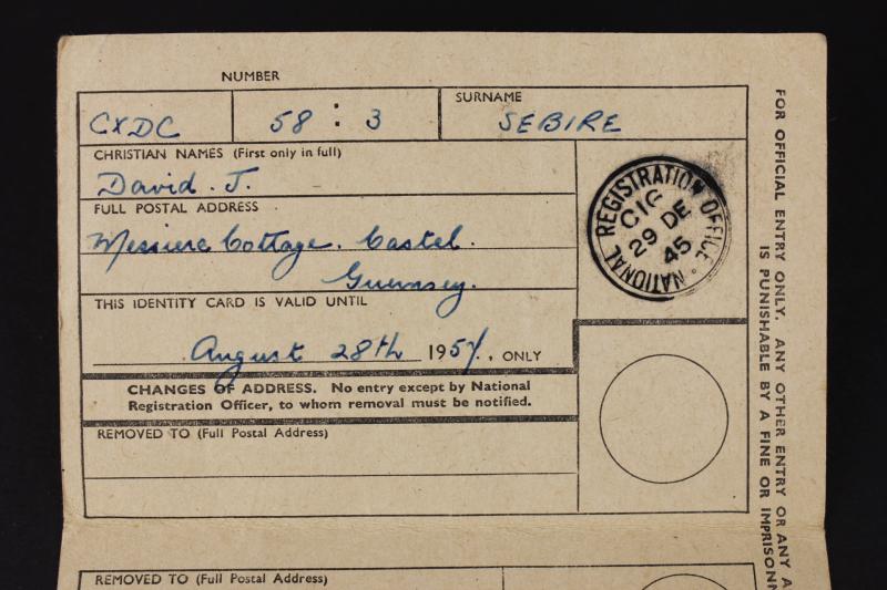 CS Militaria | WW2 British Guernsey Identity Card December 1945