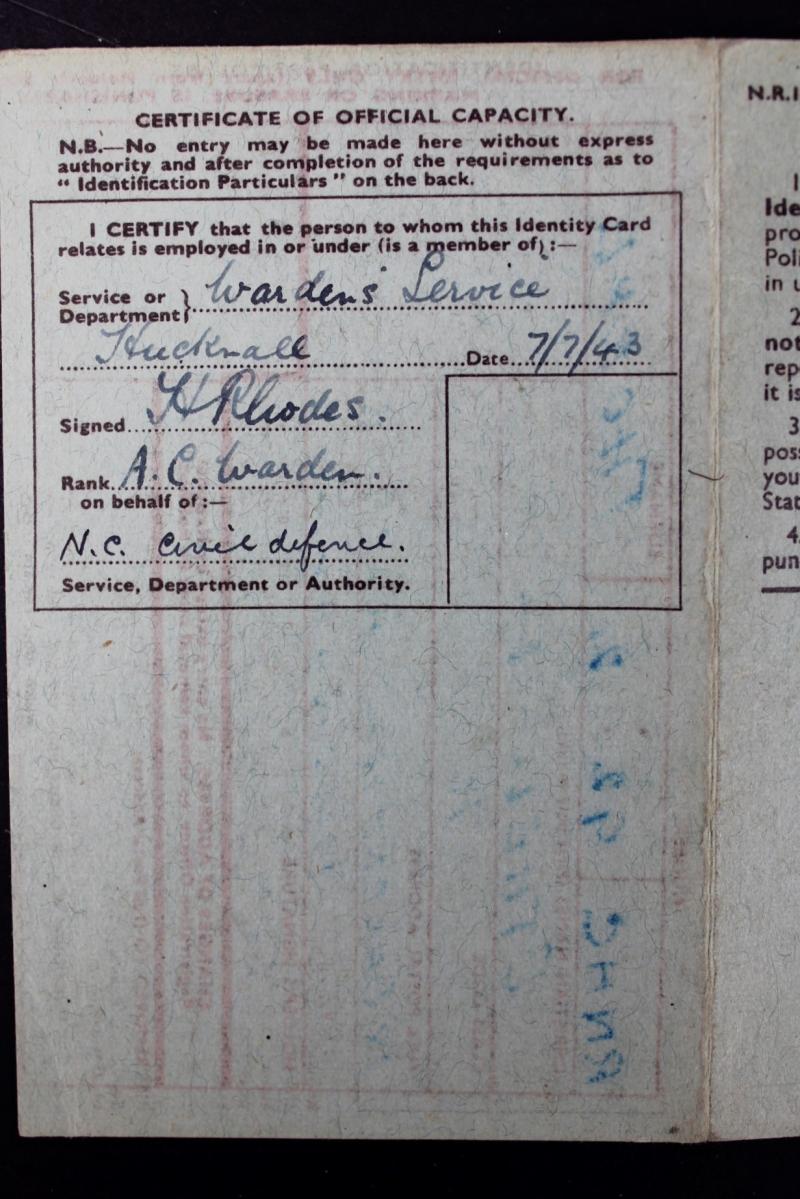 CS Militaria | WW2 Identity Card Member Of 'Wardens Service' Hucknall ...