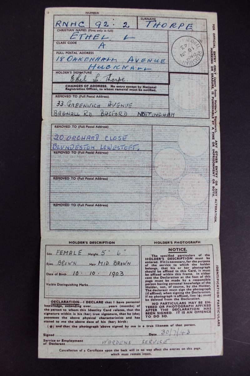 CS Militaria | WW2 Identity Card Member Of 'Wardens Service' Hucknall ...