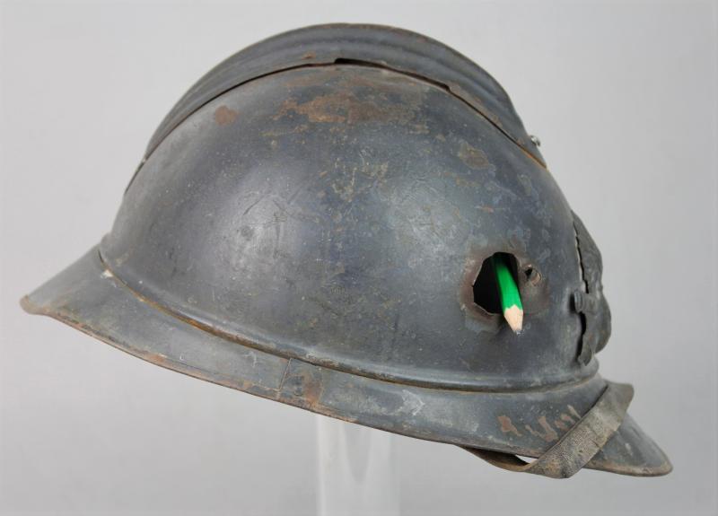 CS Militaria | WW1 French Artillery M15 Adrian Helmet With Battle Damage