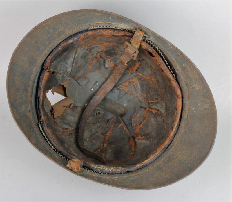 CS Militaria | WW1 French Infantry Shrapnel Damaged M15 Adrian Helmet