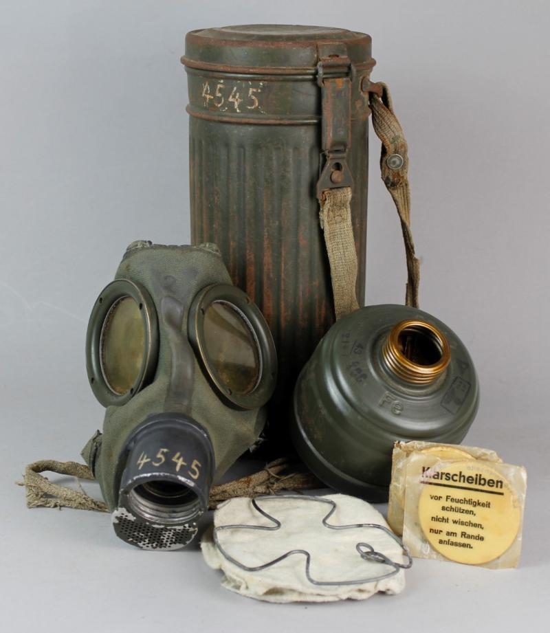 CS Militaria | WW2 German Matching Numbered Gas Mask & Canister With ...