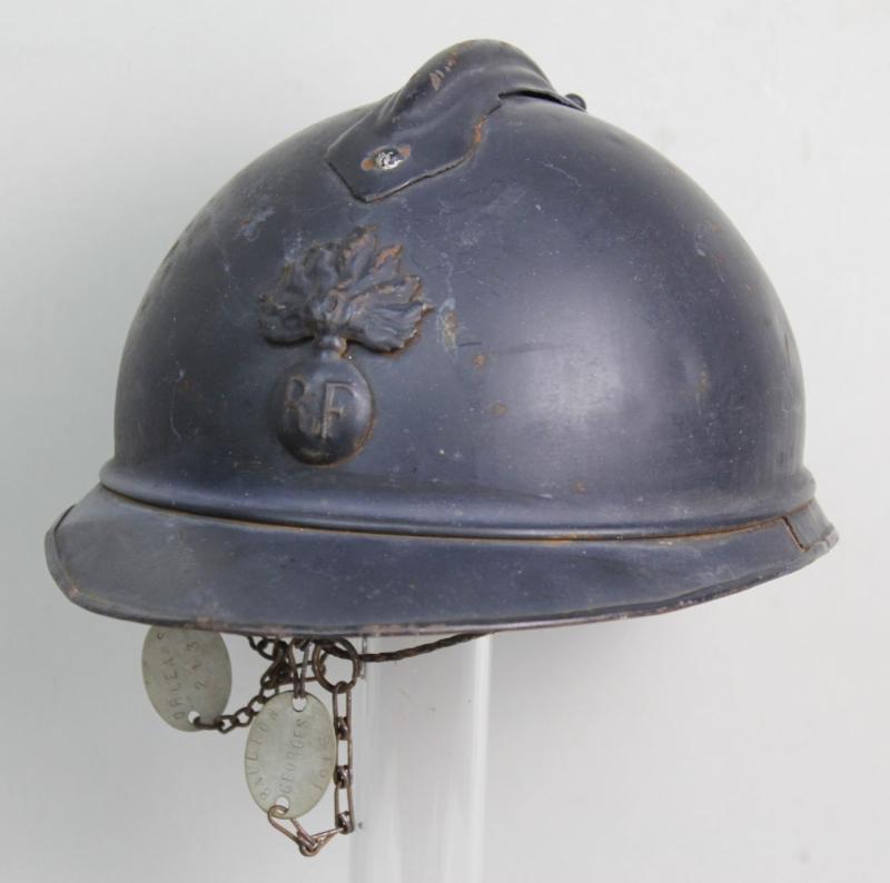CS Militaria | WW1 French Infantry M15 Adrian Helmet With Soldiers Dogtags