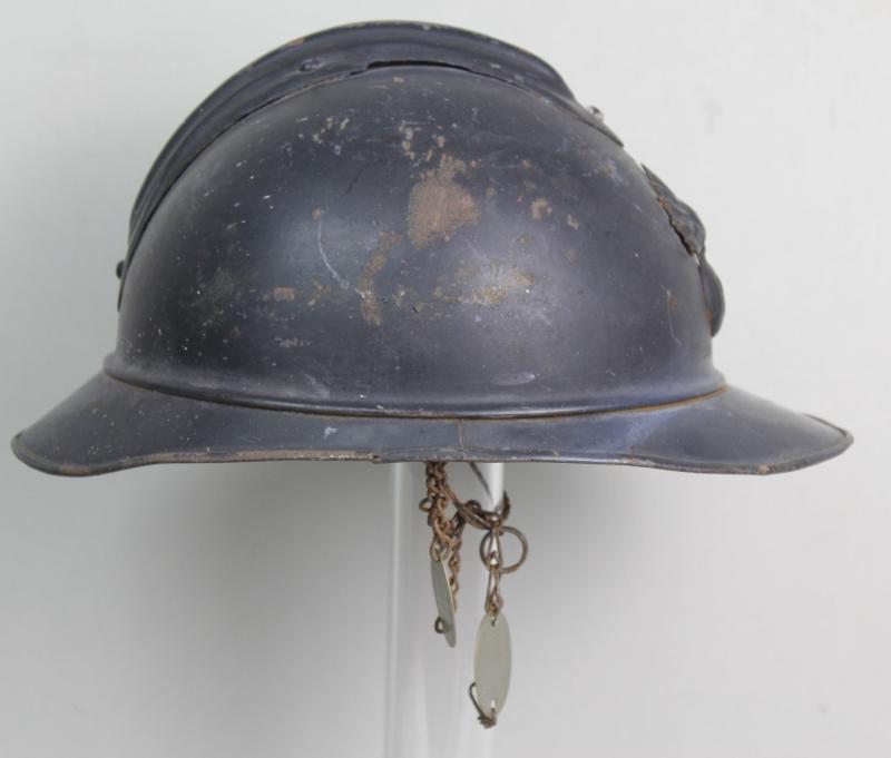 CS Militaria | WW1 French Infantry M15 Adrian Helmet With Soldiers Dogtags