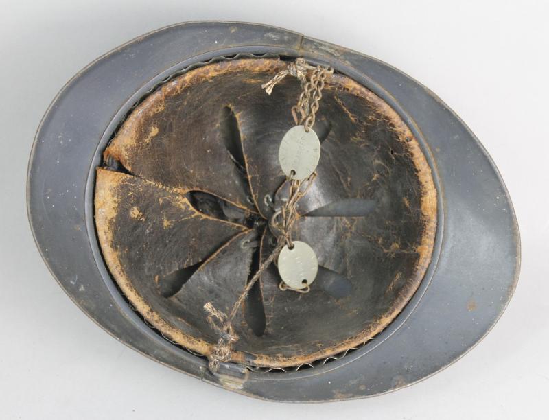CS Militaria | WW1 French Infantry M15 Adrian Helmet With Soldiers Dogtags