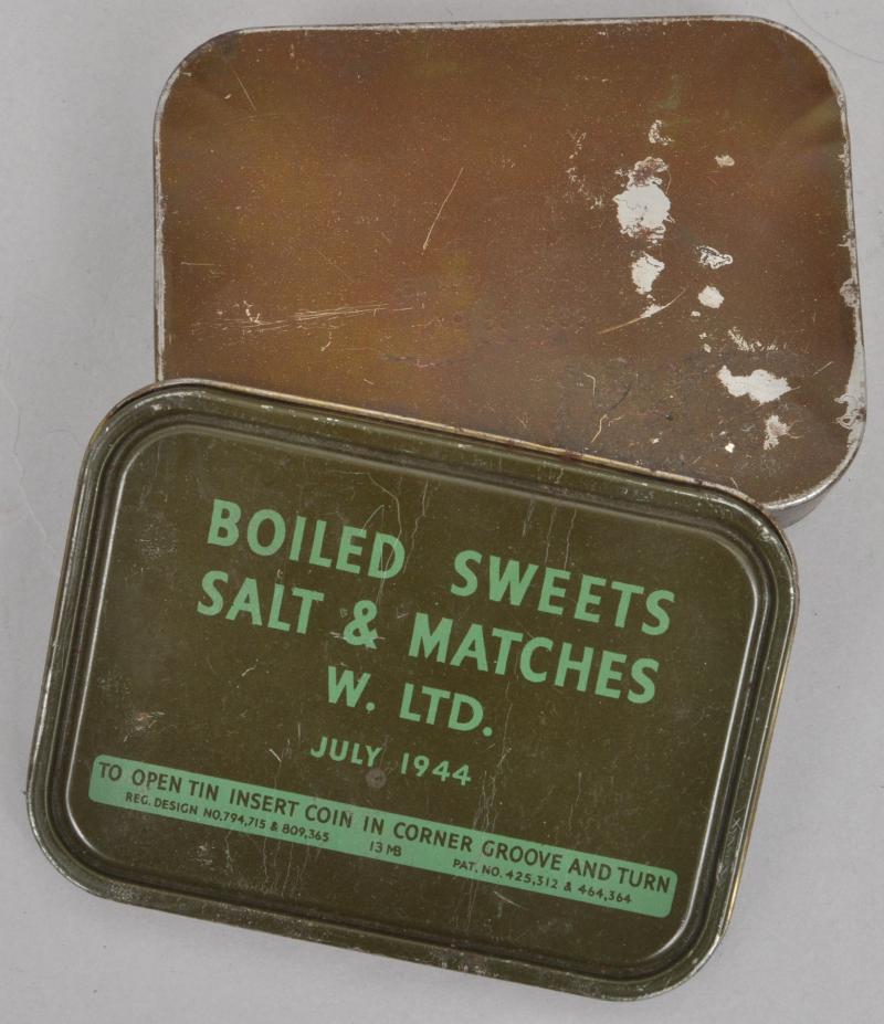 CS Militaria | WW2 British Boiled Sweets, Salt & Matches Ration Tin 1944