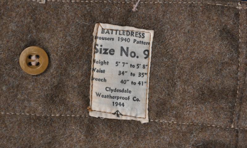 CS Militaria | WW2 British '40 Pattern Battledress Trousers With 1944 ...